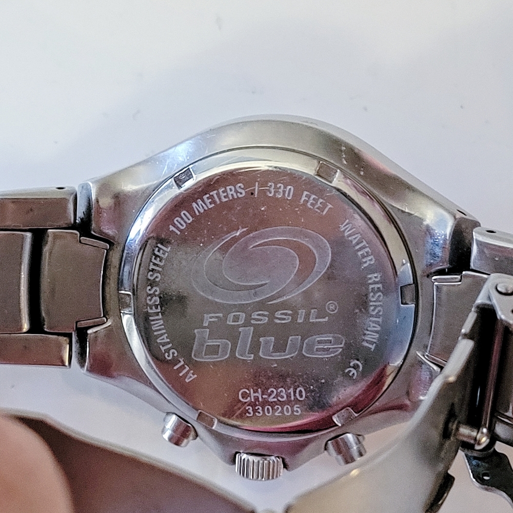 Fossil Blue Chronograph Stainless Watch New Battery - Gem